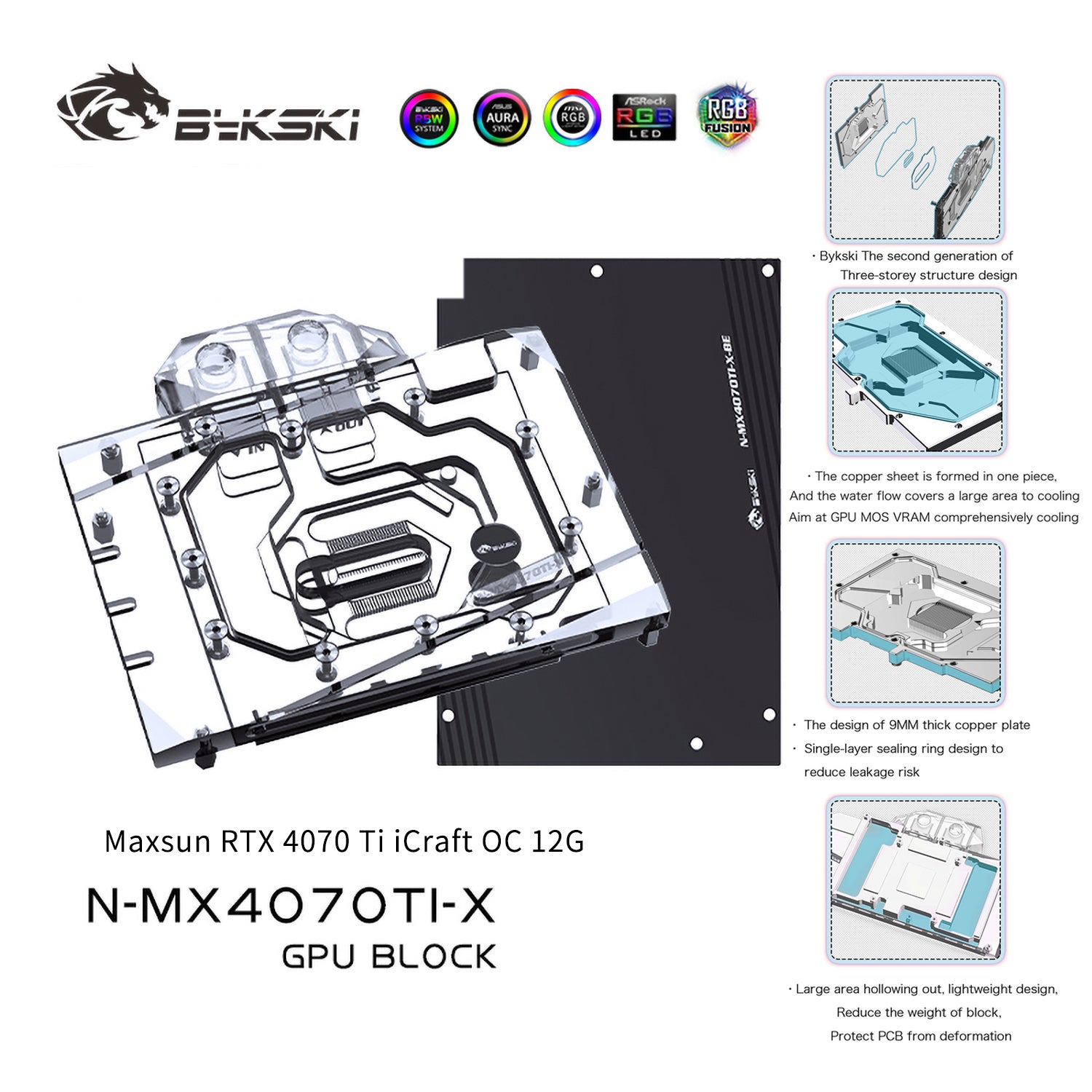 Bykski GPU Water Block For Maxsun RTX 4070Ti iCraft OC 12G, Full Cover – FormulaMod