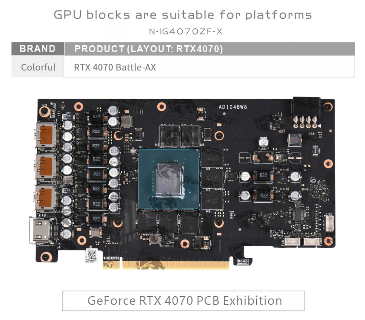 Bykski GPU Water Block For Colorful RTX 4070 Battle-AX, Full Cover Wit ...